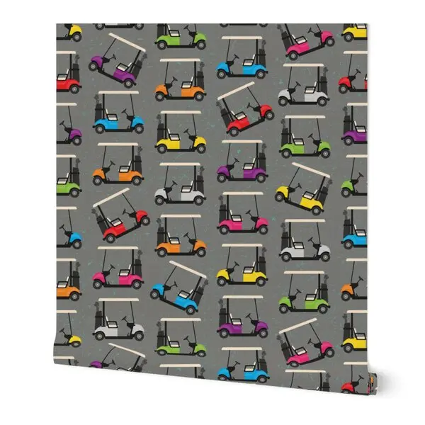 Spoonflower Golf Carts On Small Scale 100% Natural Sisal Grasscloth Wallcovering