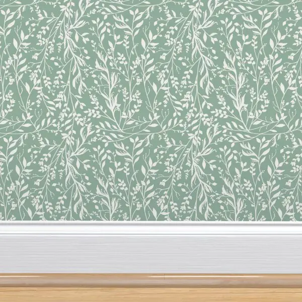 Spoonflower Tangled Meadow Green 100% Natural Sisal Grasscloth Wallcovering