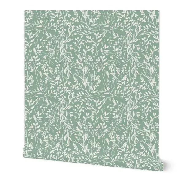 Spoonflower Tangled Meadow Green 100% Natural Sisal Grasscloth Wallcovering