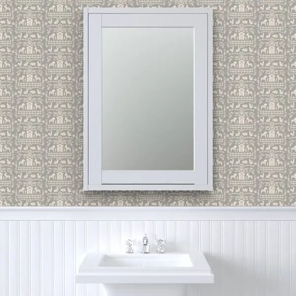 Spoonflower Swedish Folk Art Horse Dala Rooster Farm Custom Removable Wallpaper - Gray