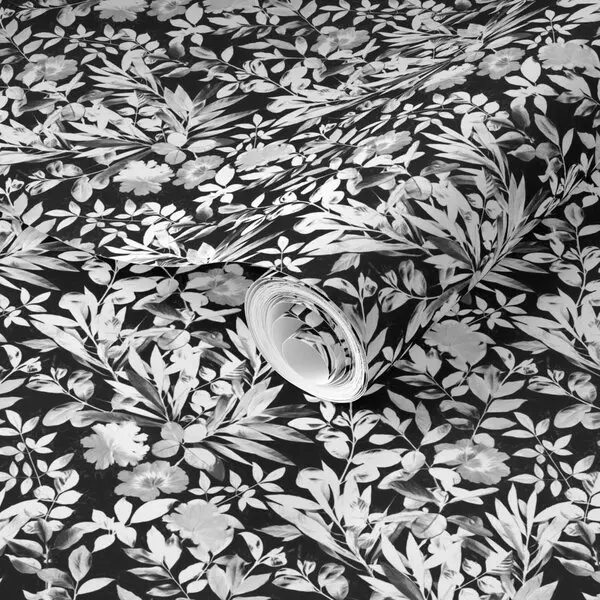 Spoonflower Monochrome Leaves Custom Pre-pasted Wallpaper - Black,white,gray