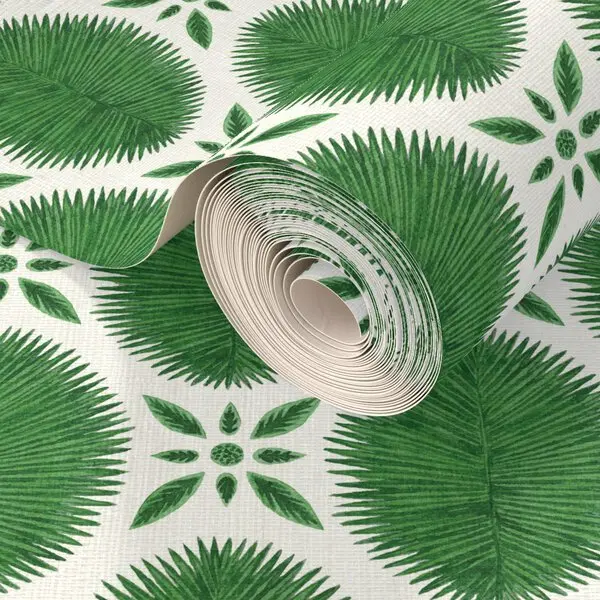 Spoonflower Leaf 100% Natural Sisal Grasscloth Wallcovering - Green