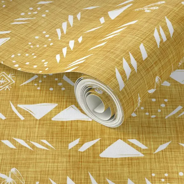Spoonflower Sticks Mustard Yellow Geometric Abstract Triangle Custom Removable Wallpaper - Gold,white,yellow