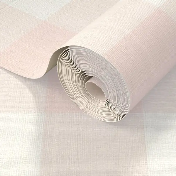Spoonflower Gingham 4 Inch: Large Scale Pink Check Buffalo 100% Natural Sisal Grasscloth Wallcovering - White,pink