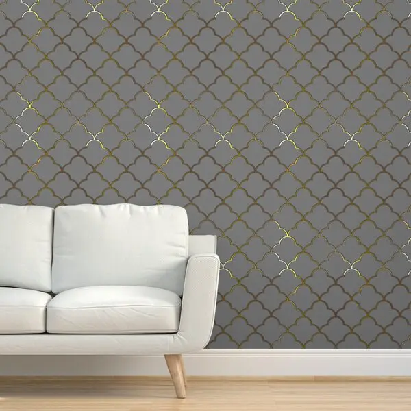 Spoonflower Grey Gold Tile Decor Tiles Custom Pre-pasted Wallpaper