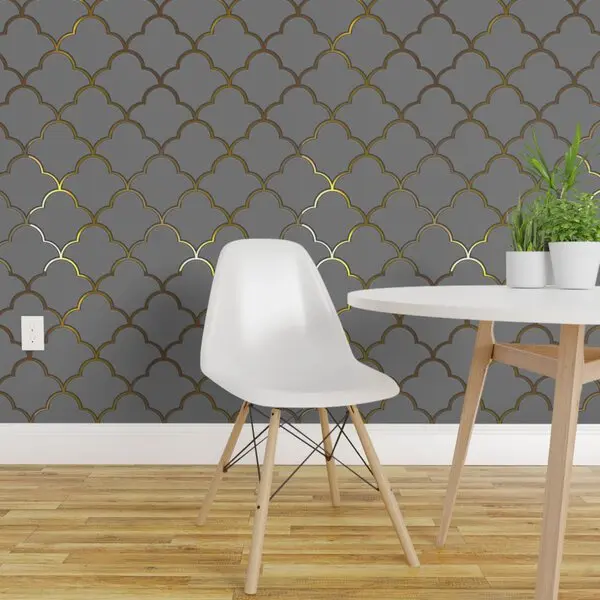 Spoonflower Grey Gold Tile Decor Tiles Custom Pre-pasted Wallpaper