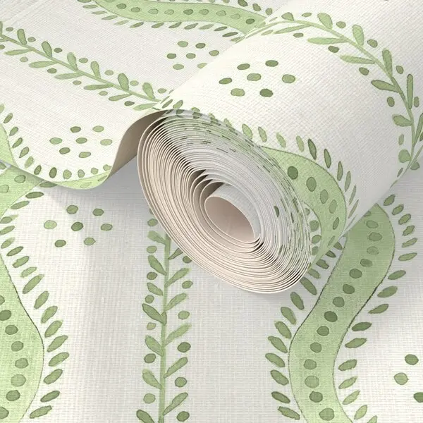 Spoonflower Andrew Stripe Fresh 100% Natural Sisal Grasscloth Wallcovering - Green