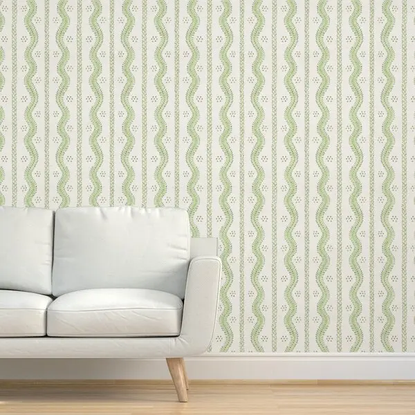 Spoonflower Andrew Stripe Fresh 100% Natural Sisal Grasscloth Wallcovering - Green