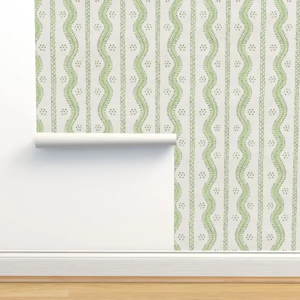 Spoonflower Andrew Stripe Fresh 100% Natural Sisal Grasscloth Wallcovering - Green