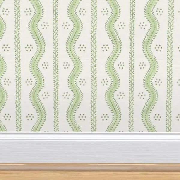Spoonflower Andrew Stripe Fresh 100% Natural Sisal Grasscloth Wallcovering - Green