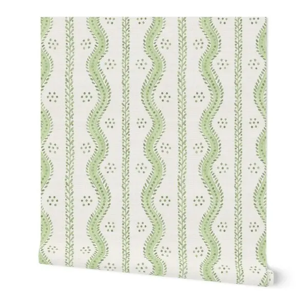 Spoonflower Andrew Stripe Fresh 100% Natural Sisal Grasscloth Wallcovering - Green