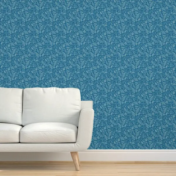 Spoonflower All Is Water Underwater Ocean 100% Natural Sisal Grasscloth Wallcovering - Blue,white