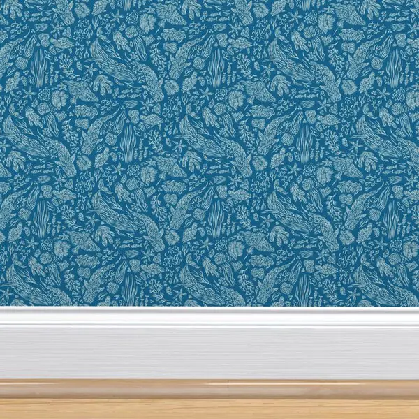 Spoonflower All Is Water Underwater Ocean 100% Natural Sisal Grasscloth Wallcovering - Blue,white