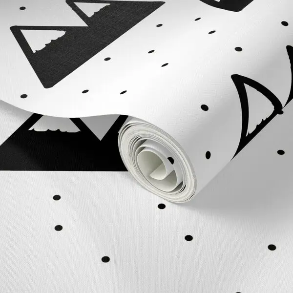Spoonflower Black Mountain Snow Mountains White Peaks Gender Custom Pre-pasted Wallpaper - Black,white,gray
