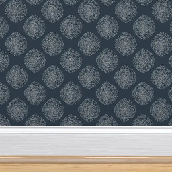 Spoonflower Medium Stripy Boho Drop White On Navy 100% Natural Sisal Grasscloth Wallcovering