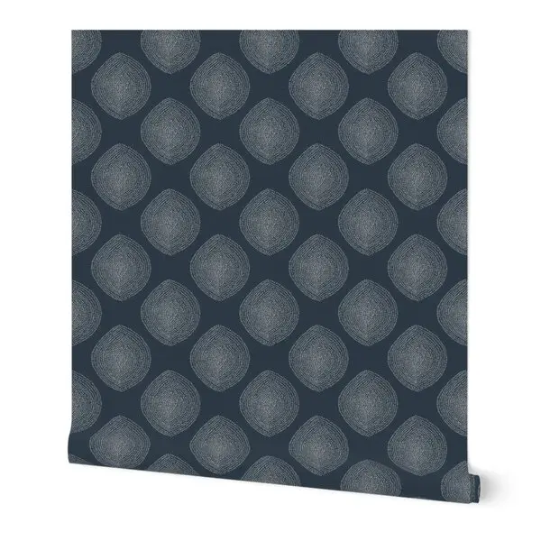 Spoonflower Medium Stripy Boho Drop White On Navy 100% Natural Sisal Grasscloth Wallcovering