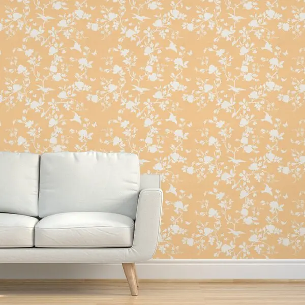Spoonflower Ames Chinoiserie Citrus 2 100% Natural Sisal Grasscloth Wallcovering