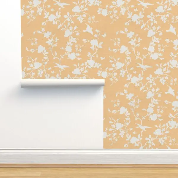 Spoonflower Ames Chinoiserie Citrus 2 100% Natural Sisal Grasscloth Wallcovering