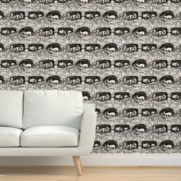 Spoonflower German Forest Deer And Boar 100% Natural Sisal Grasscloth Wallcovering