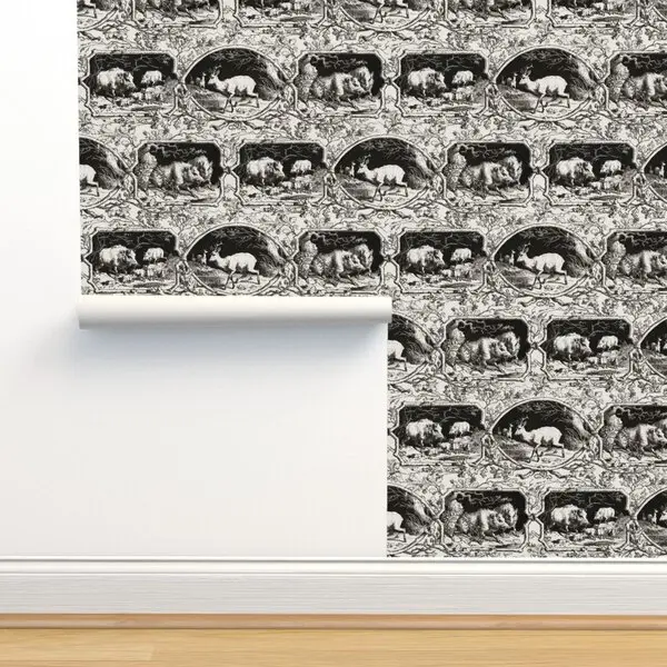 Spoonflower German Forest Deer And Boar 100% Natural Sisal Grasscloth Wallcovering