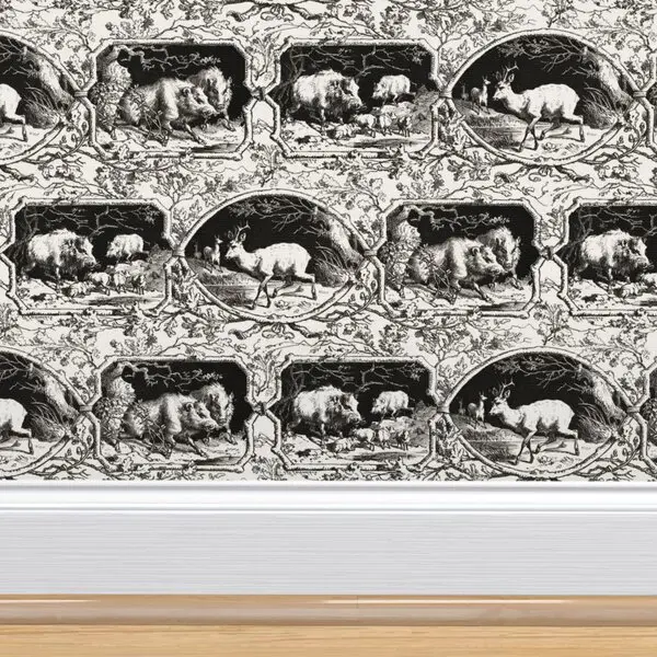 Spoonflower German Forest Deer And Boar 100% Natural Sisal Grasscloth Wallcovering