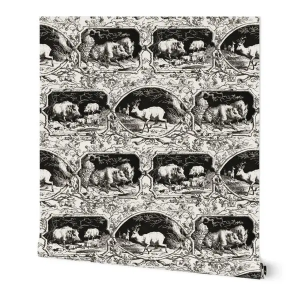 Spoonflower German Forest Deer And Boar 100% Natural Sisal Grasscloth Wallcovering