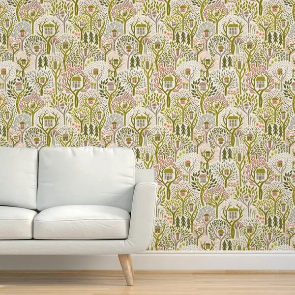 Spoonflower Grown Up Treehouses 100% Natural Sisal Grasscloth Wallcovering