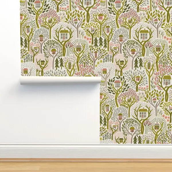 Spoonflower Grown Up Treehouses 100% Natural Sisal Grasscloth Wallcovering
