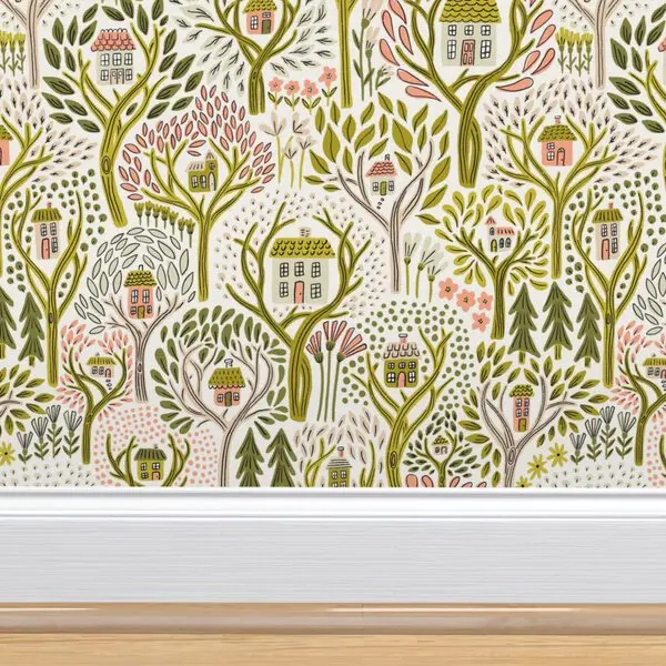 Spoonflower Grown Up Treehouses 100% Natural Sisal Grasscloth Wallcovering