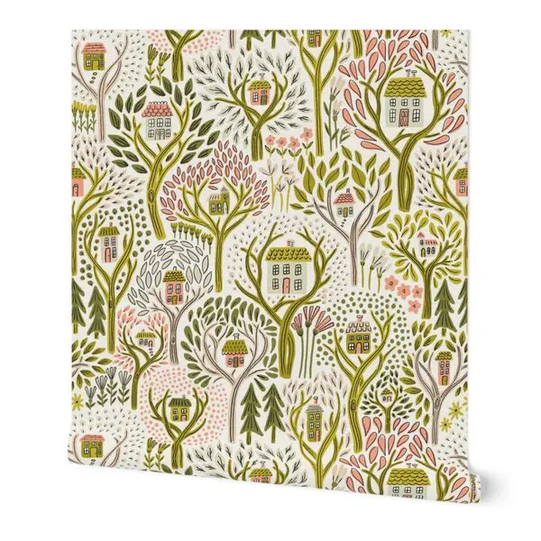 Spoonflower Grown Up Treehouses 100% Natural Sisal Grasscloth Wallcovering