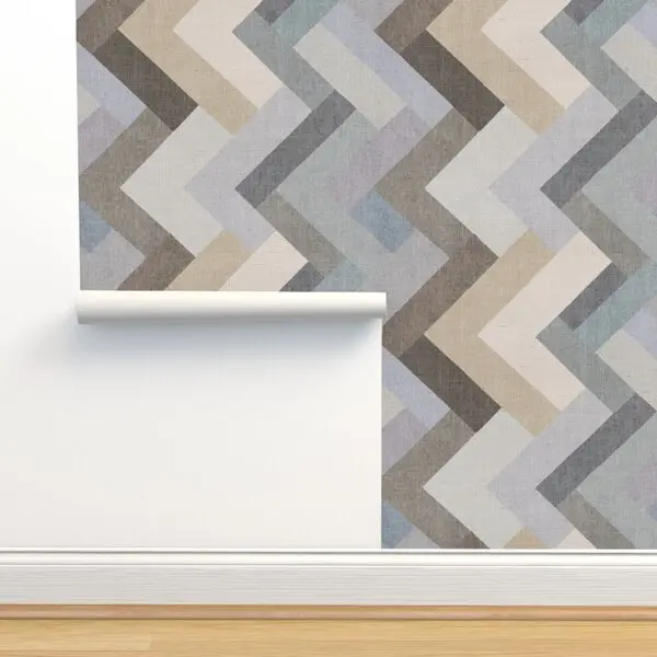 Spoonflower Painted Herringbony Chevron 100% Natural Sisal Grasscloth Wallcovering