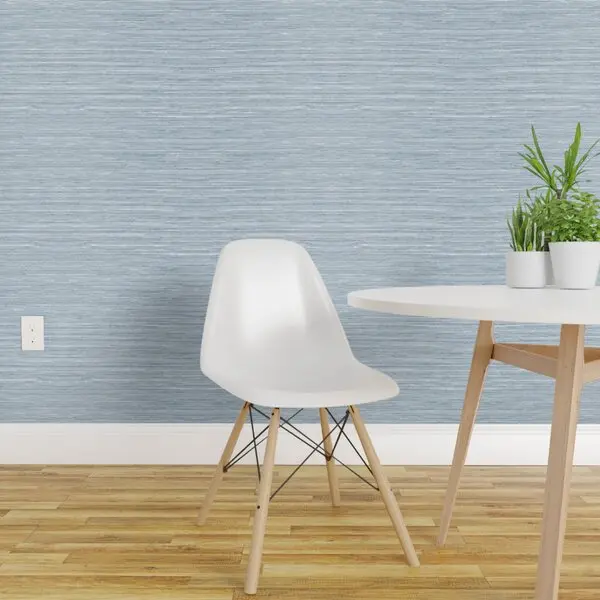 Spoonflower Beachy Blue 100% Natural Sisal Grasscloth Wallcovering - White