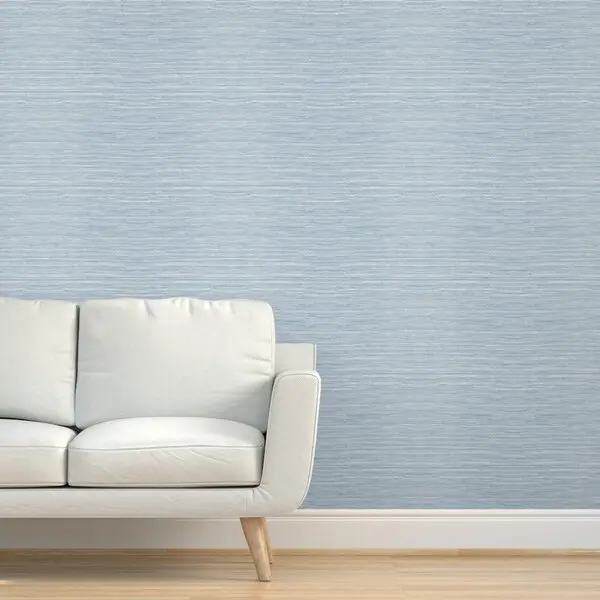 Spoonflower Beachy Blue 100% Natural Sisal Grasscloth Wallcovering - White