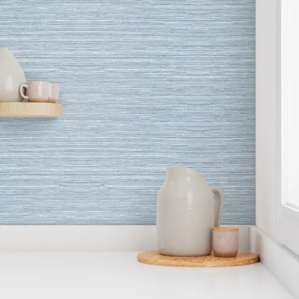 Spoonflower Beachy Blue 100% Natural Sisal Grasscloth Wallcovering - White