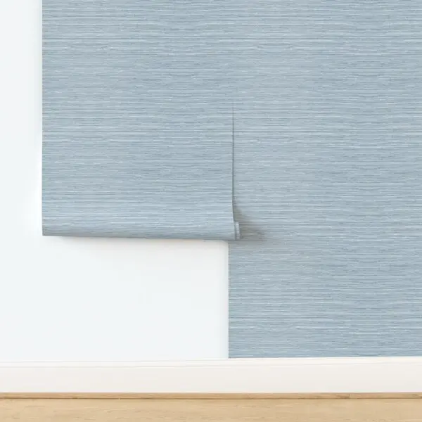Spoonflower Beachy Blue 100% Natural Sisal Grasscloth Wallcovering - White
