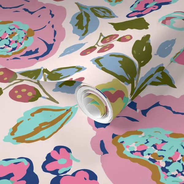 Spoonflower Bloom Pink Nursery Custom Removable Wallpaper
