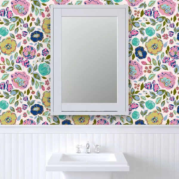 Spoonflower Bloom Pink Nursery Custom Removable Wallpaper