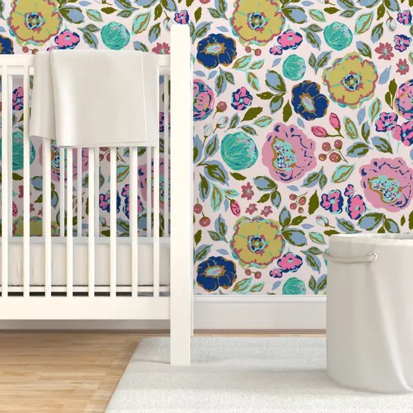 Spoonflower Bloom Pink Nursery Custom Removable Wallpaper