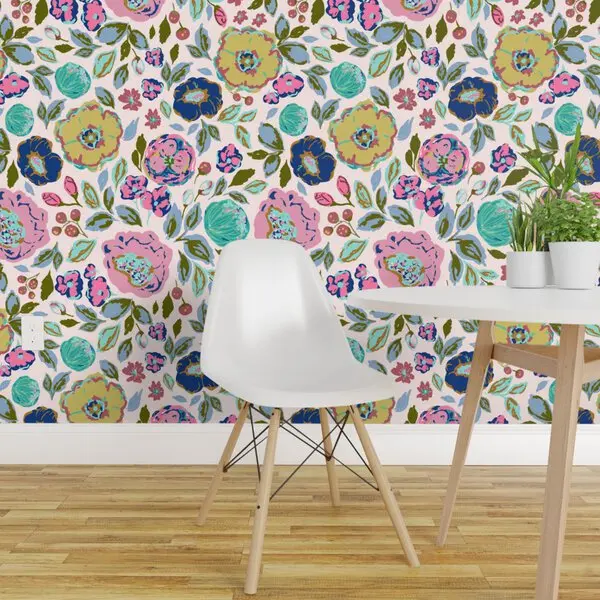 Spoonflower Bloom Pink Nursery Custom Removable Wallpaper