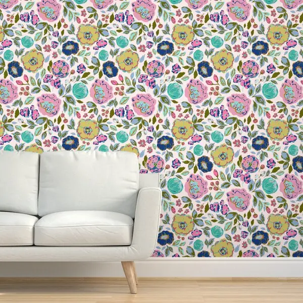 Spoonflower Bloom Pink Nursery Custom Removable Wallpaper