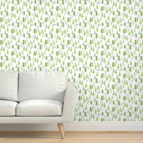 Spoonflower Nature Forest Trees Footprints Outdoors Camping Custom Pre-pasted Wallpaper - Green