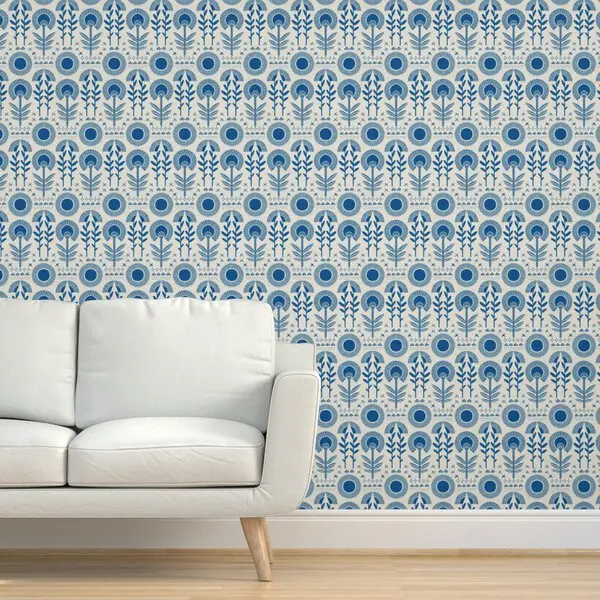 Spoonflower Stitched Blooms 100% Natural Sisal Grasscloth Wallcovering