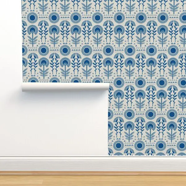 Spoonflower Stitched Blooms 100% Natural Sisal Grasscloth Wallcovering