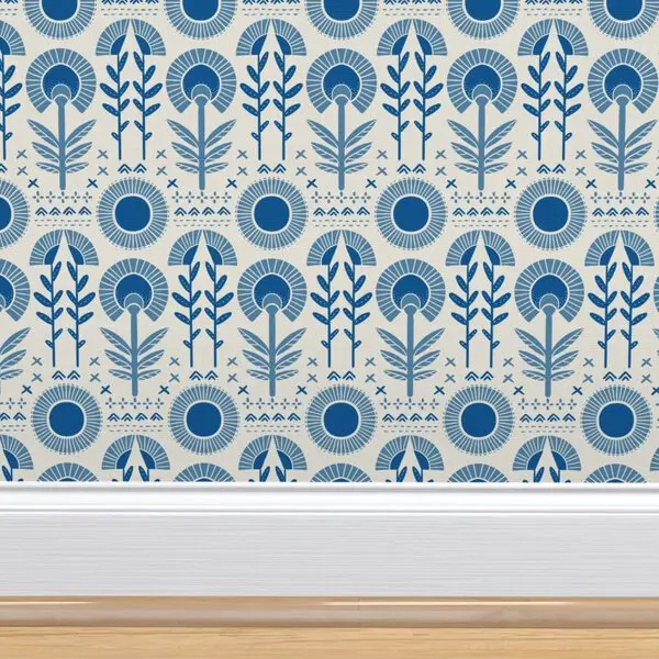Spoonflower Stitched Blooms 100% Natural Sisal Grasscloth Wallcovering