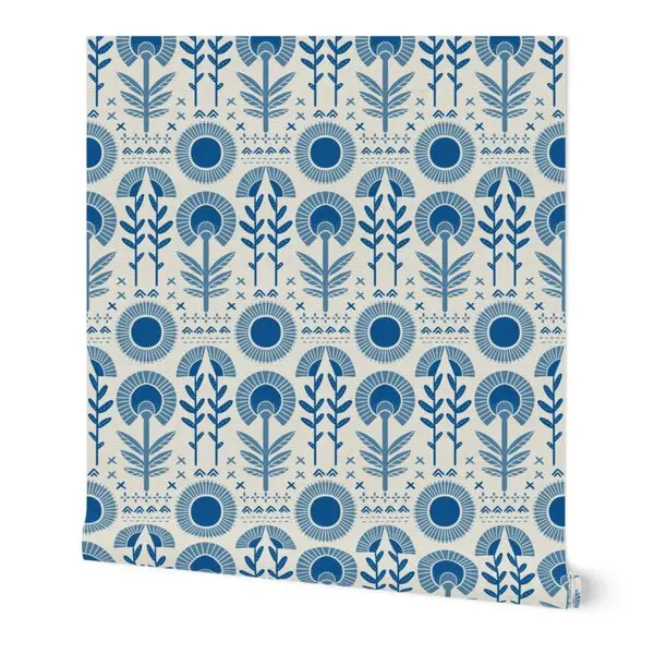 Spoonflower Stitched Blooms 100% Natural Sisal Grasscloth Wallcovering