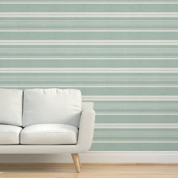 Spoonflower Pathway Textured Stripe Light Sage Green 100% Natural Sisal Grasscloth Wallcovering