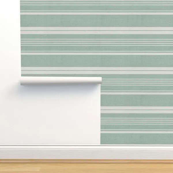 Spoonflower Pathway Textured Stripe Light Sage Green 100% Natural Sisal Grasscloth Wallcovering