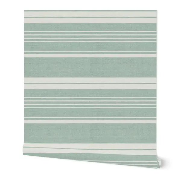 Spoonflower Pathway Textured Stripe Light Sage Green 100% Natural Sisal Grasscloth Wallcovering