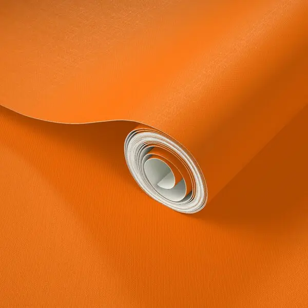 Spoonflower Plain Solid Coordinate Bright Tangerine Custom Pre-pasted Wallpaper - Orange