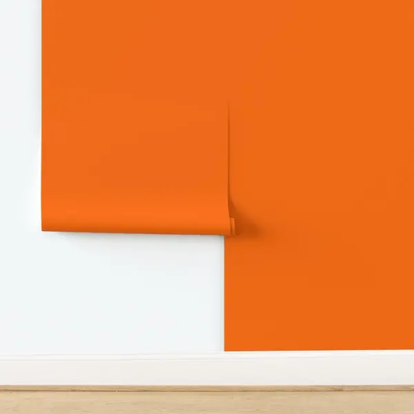 Spoonflower Plain Solid Coordinate Bright Tangerine Custom Pre-pasted Wallpaper - Orange